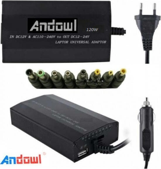 Andowl Universal notebook adapter Home-Car 120W Q-A23 - GadgetPrime εμπόριο Ηλεκτρονικών και ...